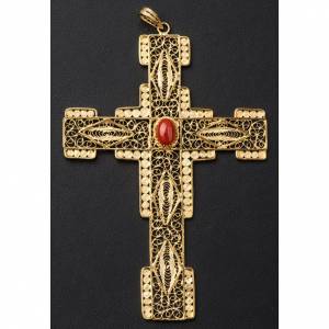 Croix pectorale en filigrane d'argent 800 dorée corail | vente en ligne ...