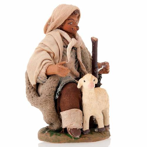 Nativity set accessory Kneeling shepherd sheep 10 cm figurines | online ...