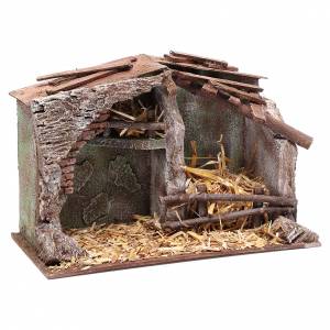 Nativity scene stable with trough and barn 18,5x29x14,5 | online sales ...