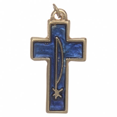 Holy Spirit cross in gold metal and blue varnish | online sales on ...