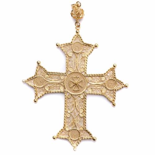 Pectoral cross, gold plated silver 800 filigree with decoration ...